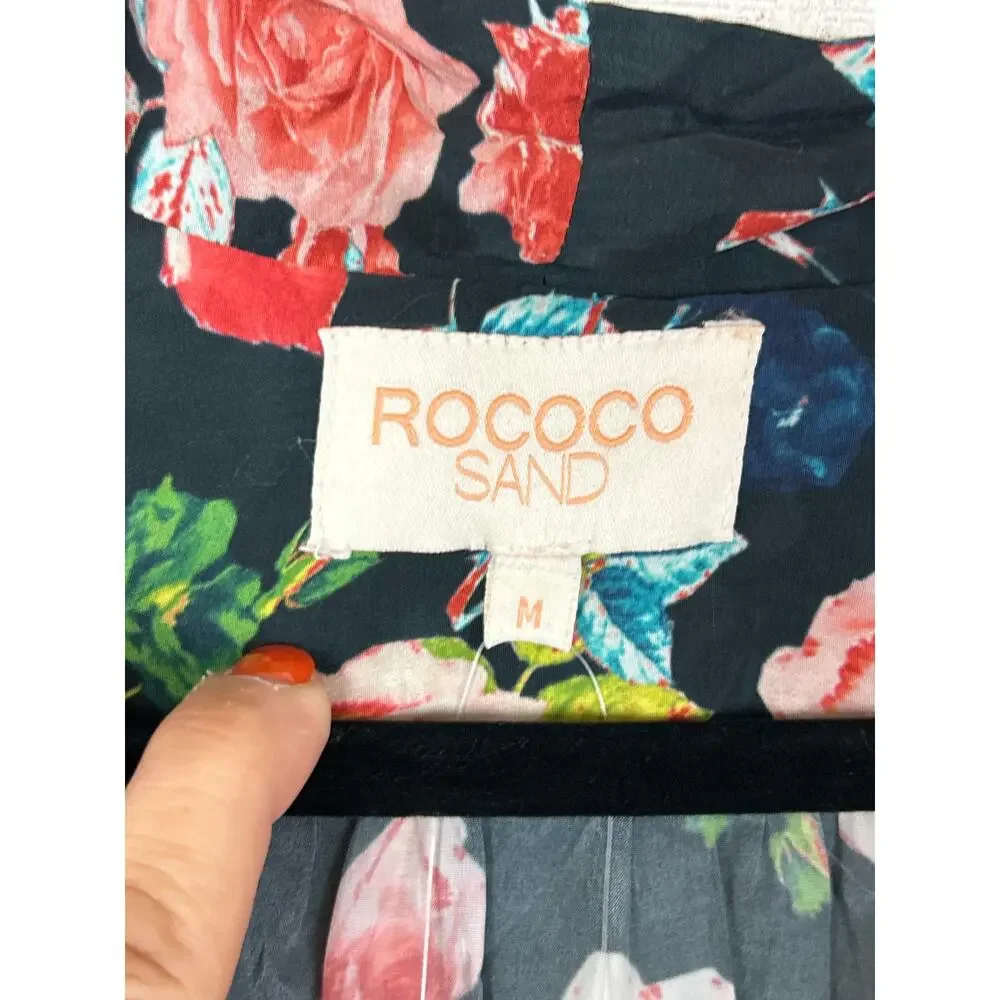 Rococo Sand | Dresses | Rococo Sand Womens M Black Floral Wrap Long ...